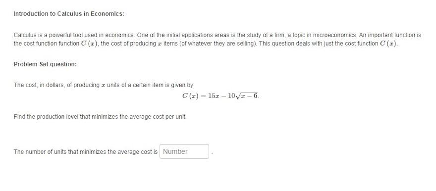 Solved Introduction to Calculus in Economics: Calculus is a | Chegg.com