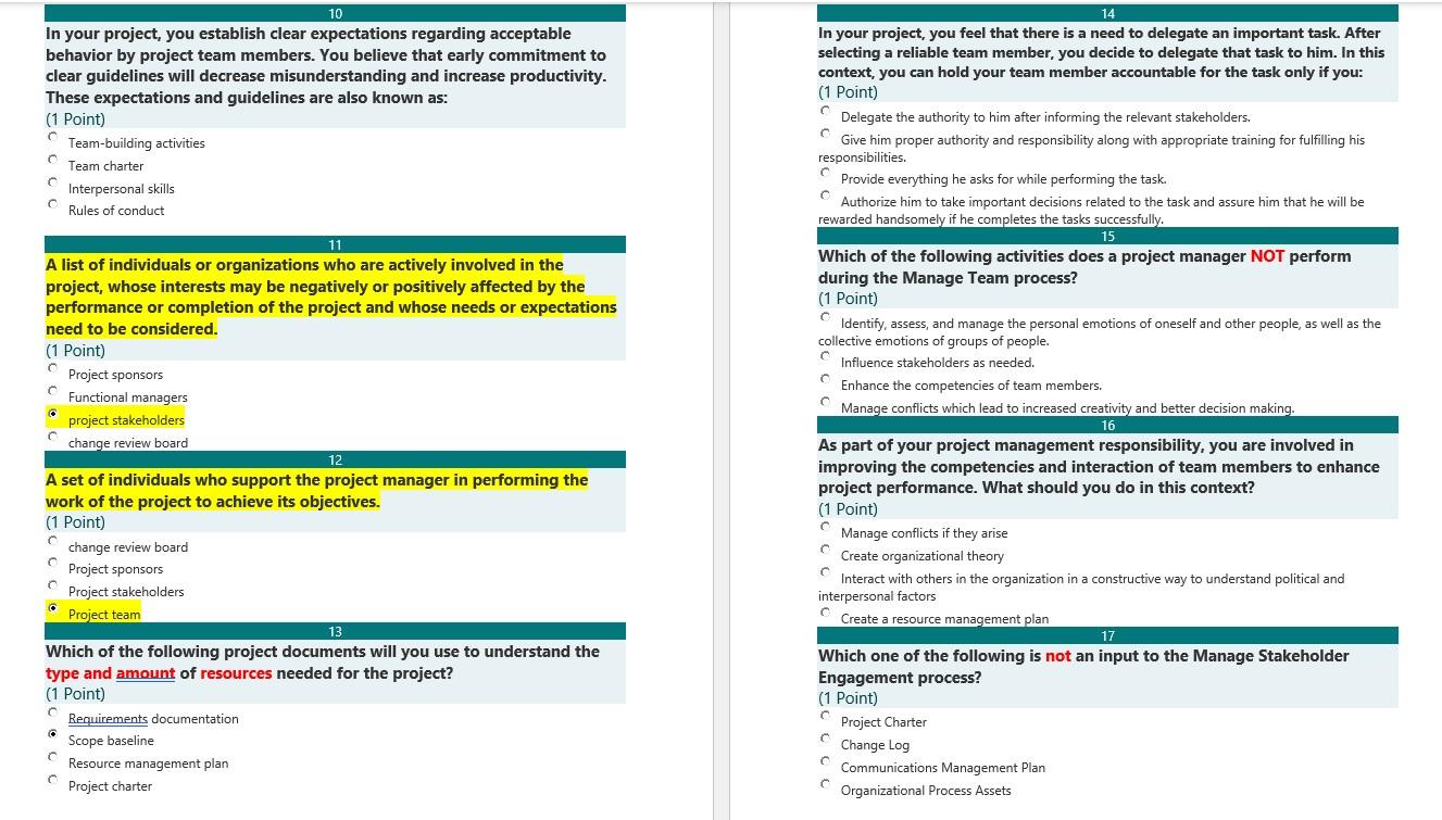 Solved 10 In your project, you establish clear expectations | Chegg.com