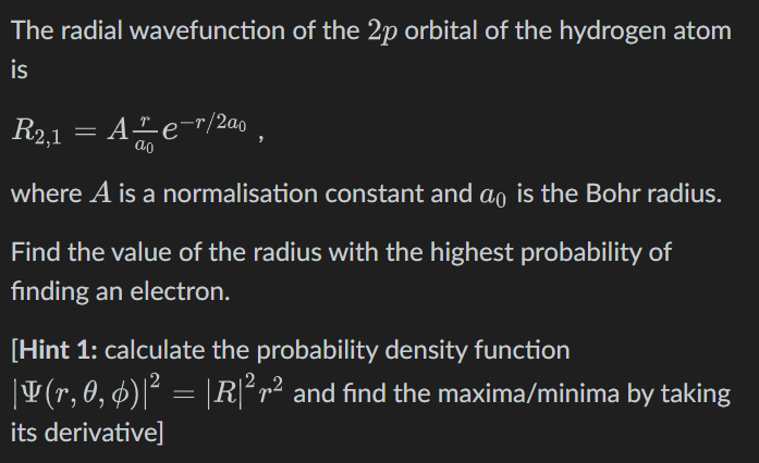 Solved The radial wavefunction of the 2p orbital of the | Chegg.com