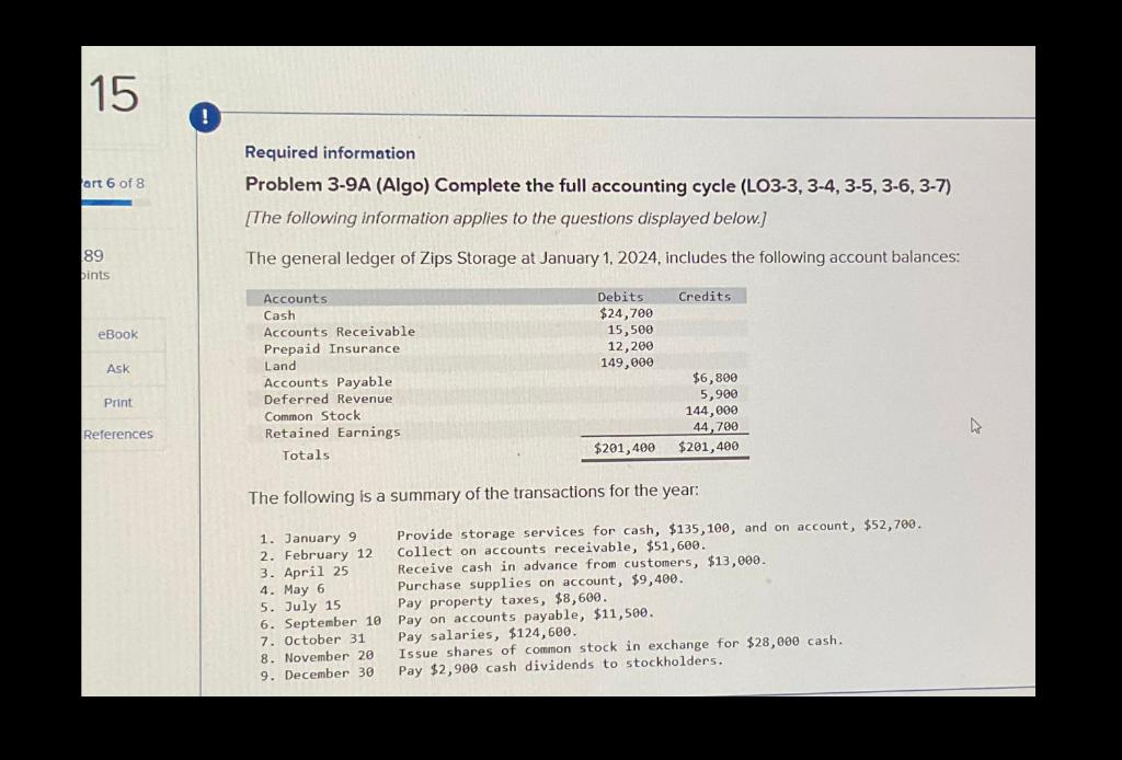 Solved Required information Problem 3-9A (Algo) Complete the | Chegg.com