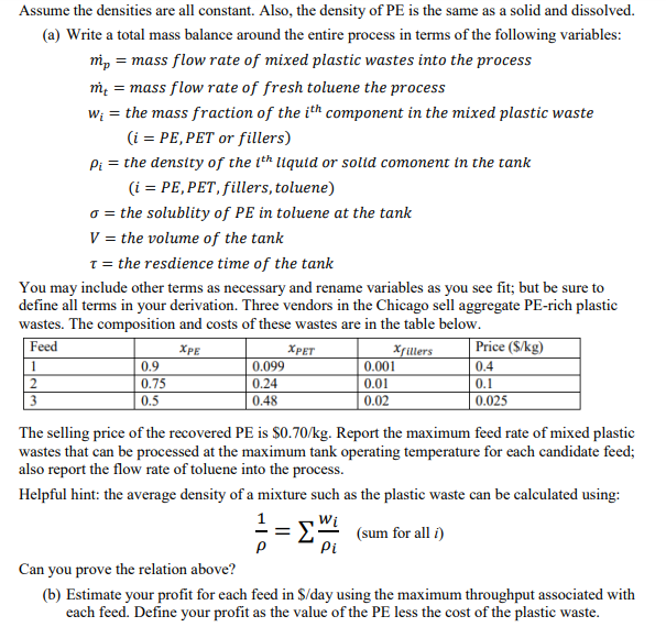 (2) A mixed plastic waste stream consisting of PE, | Chegg.com