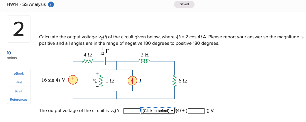 Solved Calculate the output voltage vo(t) of the circuit | Chegg.com
