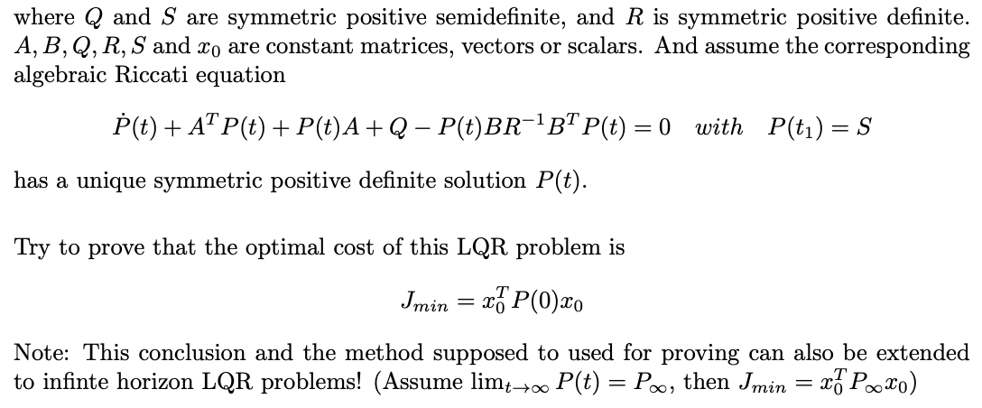 5. Optimal cost of continuous-time LQR problems (25 | Chegg.com