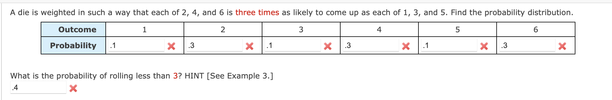 Solved What is the probability of rolling less than 3? HINT | Chegg.com