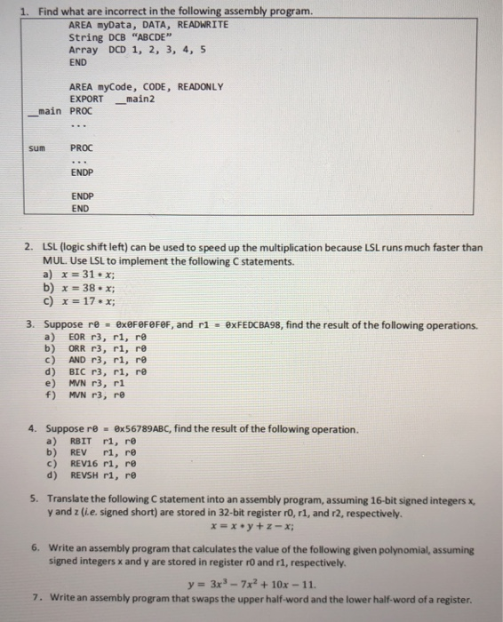Solved 1. Find what are incorrect in the following assembly | Chegg.com