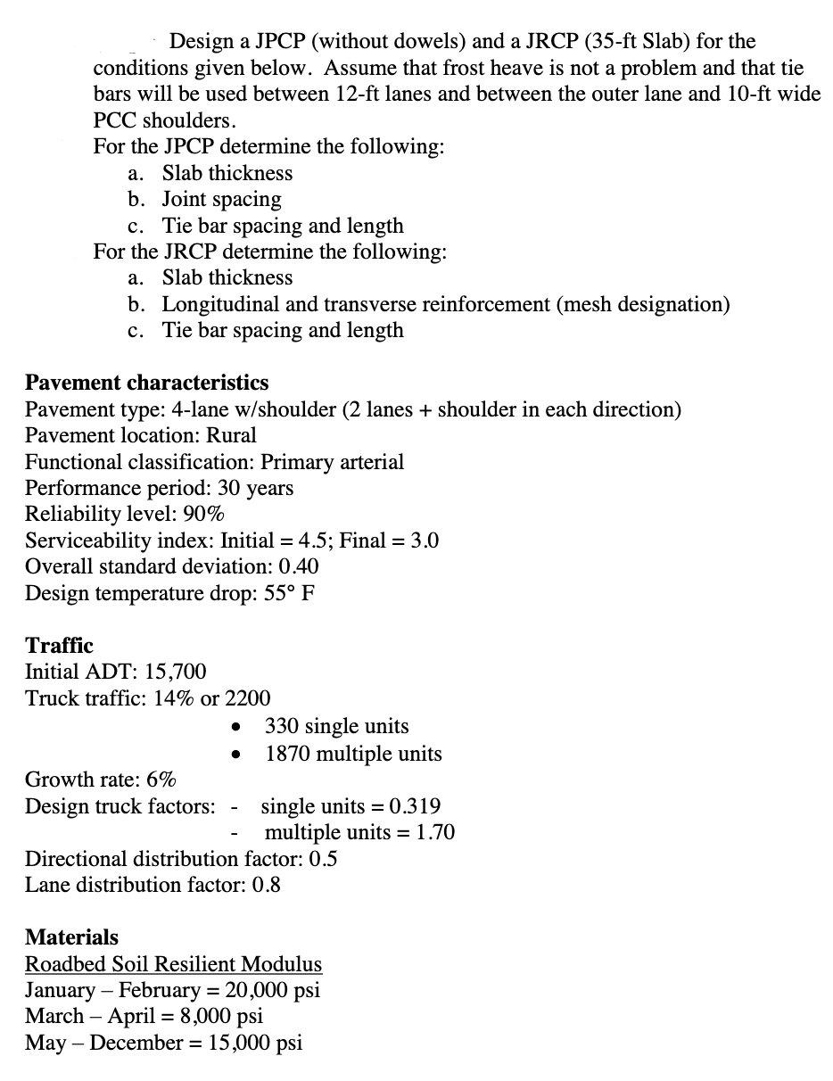 Solved Design a JPCP (without dowels) and a JRCP (35-ft | Chegg.com