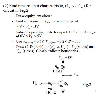 Solved (2) Find input/output characteristic, (Vin vs Vout) | Chegg.com