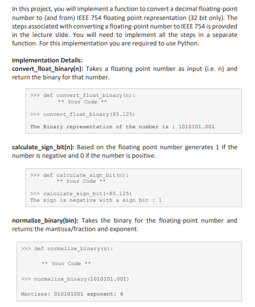 Solved In this project, you will implement a function to | Chegg.com