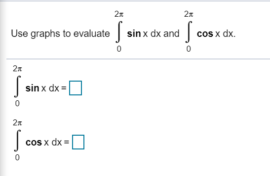 Solved 2π Use graphs to evaluatesinx dx and cos x dx 2π sin | Chegg.com