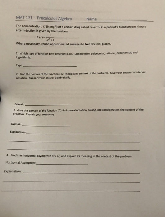 Solved MAT 171-Precalculus Algebra Name The concentration, C | Chegg.com