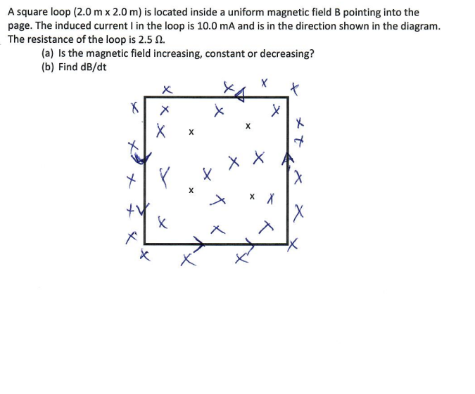Solved A square loop (2.0 m x 2.0 m) is located inside a | Chegg.com