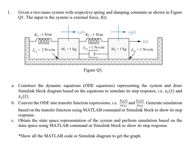 Solved 1. Given a two-mass system with respective spring and | Chegg.com