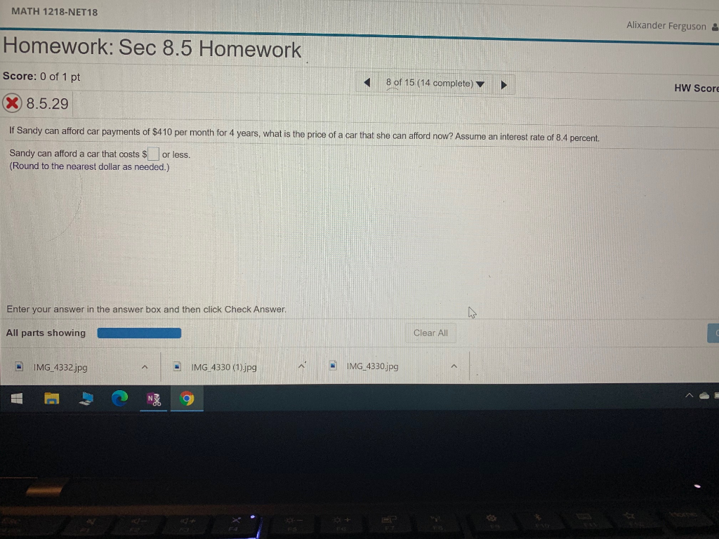 Solved MATH 1218-NET18 Alixander Ferguson & Homework: Sec | Chegg.com