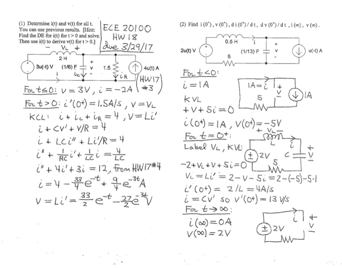 Solved ECE 20100 HW 18 due 11/6/17 (1) Determine i(t) and | Chegg.com