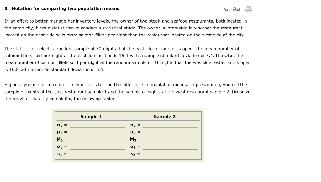Solved 3. Notation for comparing two population means Aa Aa | Chegg.com