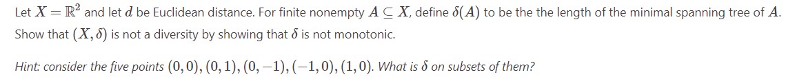 Solved Let x=R2 ﻿and let d ﻿be Euclidean distance. For | Chegg.com