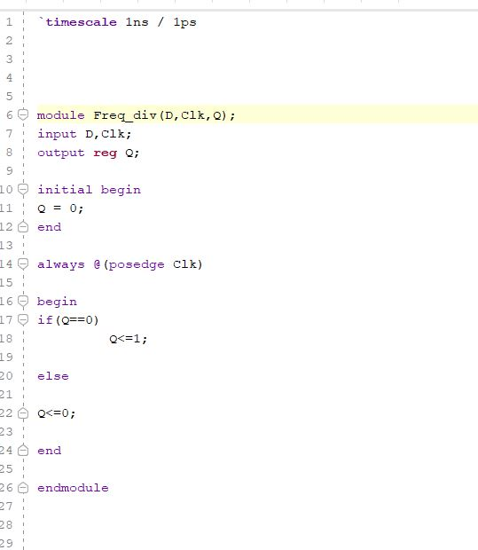 Solved timescale 1ns 1ps 2 module Freq_div (D, Clk, Q); | Chegg.com
