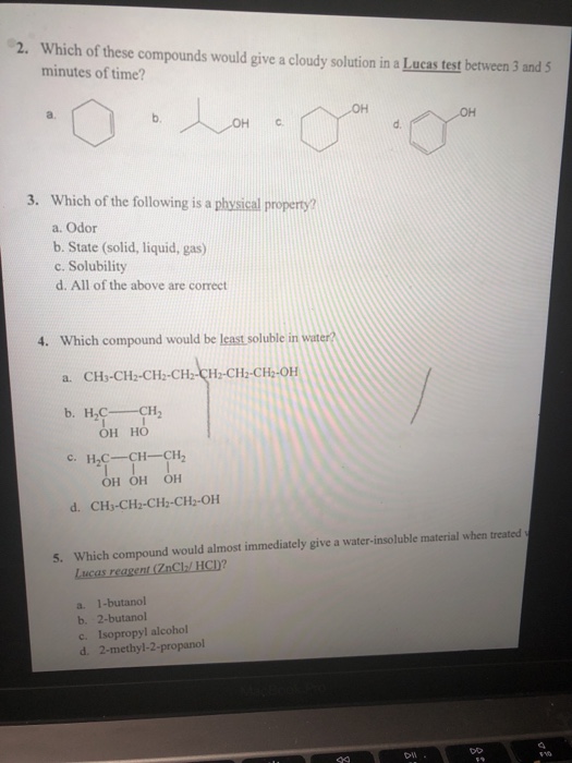 Solved Which of these compounds would give a cloudy solution | Chegg.com
