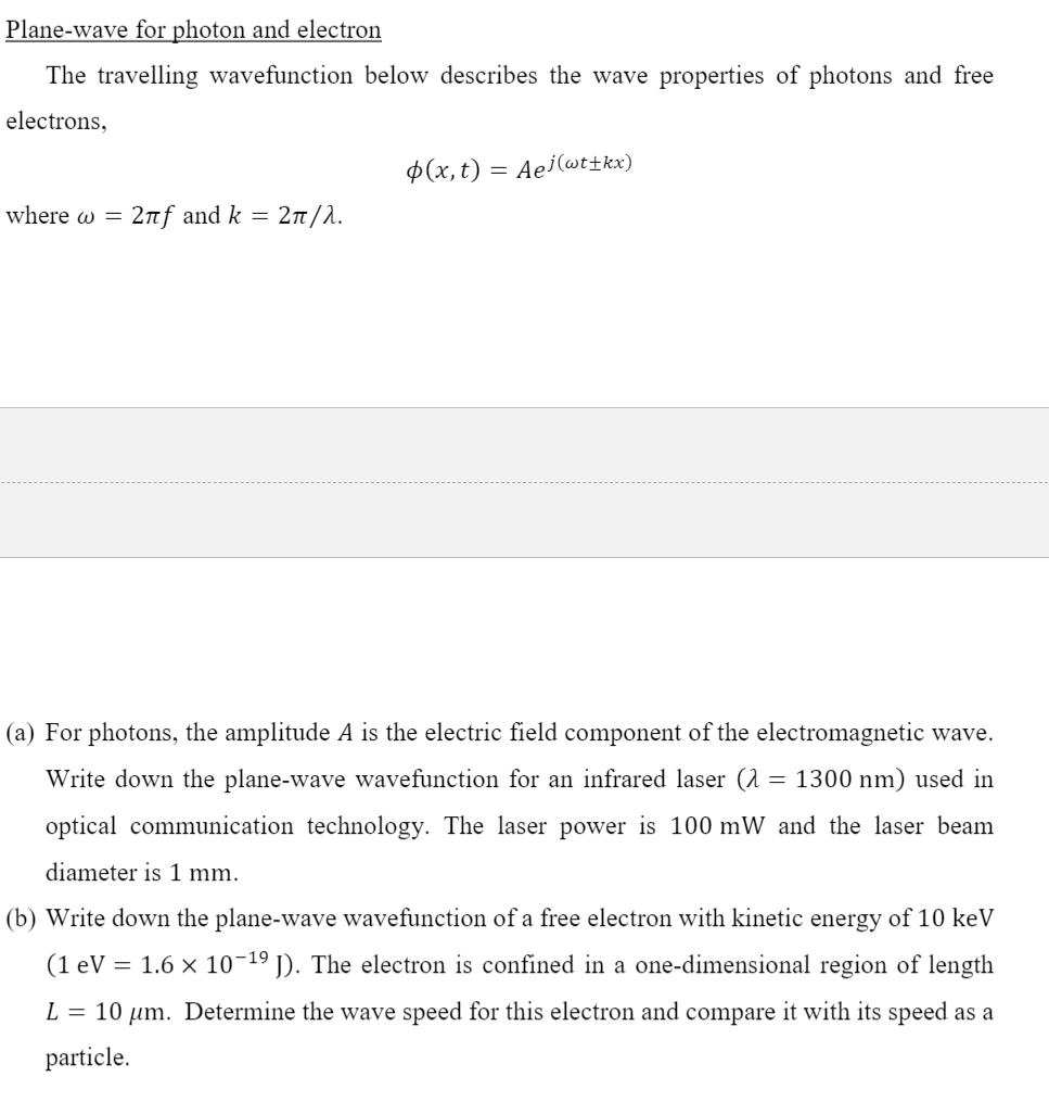 Solved Plane-wave for photon and electron The travelling | Chegg.com