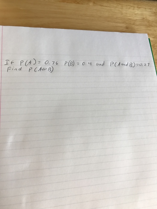 Solved If P(A) = 0.76 P(B) = 0.4 and P(A and B) = 0.27 Find | Chegg.com