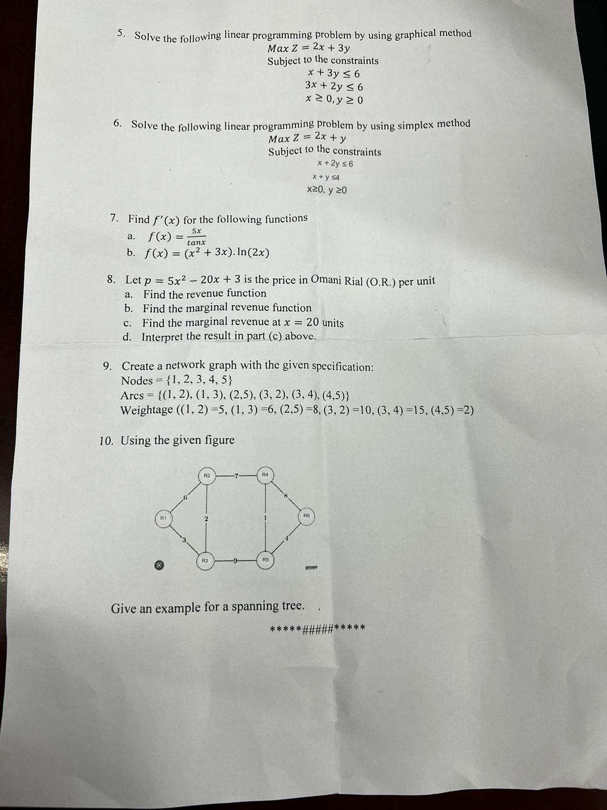 Solved 5 Solve The Following Linear Programming Problem By 5230