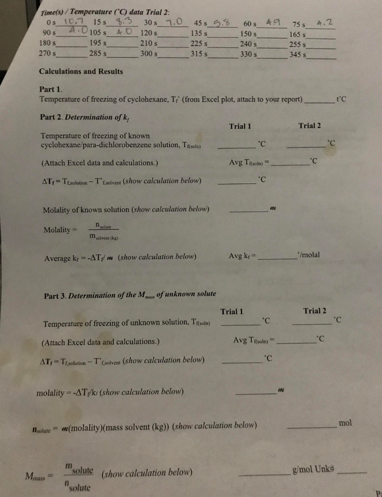 Procedure Part 1. Plot the data using Excel and | Chegg.com