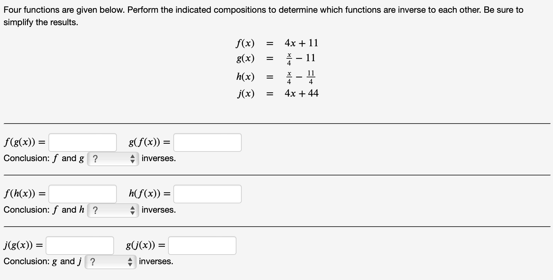 Solved Four functions are given below. Perform the indicated | Chegg.com