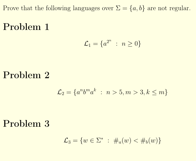 Solved Prove that the following languages over = {a,b} are | Chegg.com