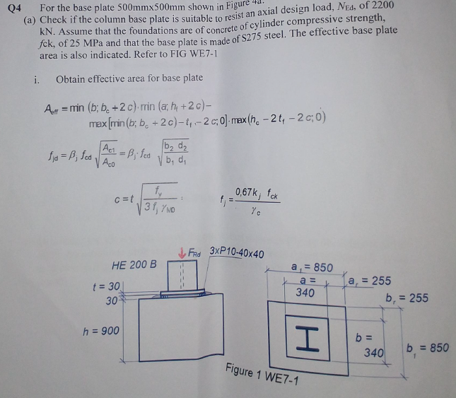 ii. Check if base plate is adequate in bending Note | Chegg.com