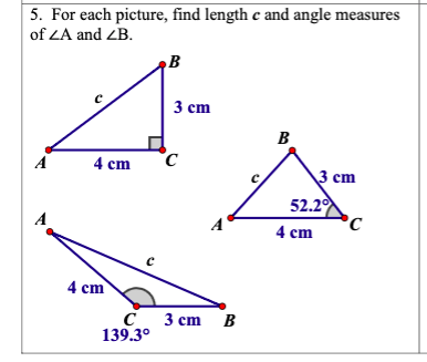 Solved 5. For each picture, find length c and angle measures | Chegg.com