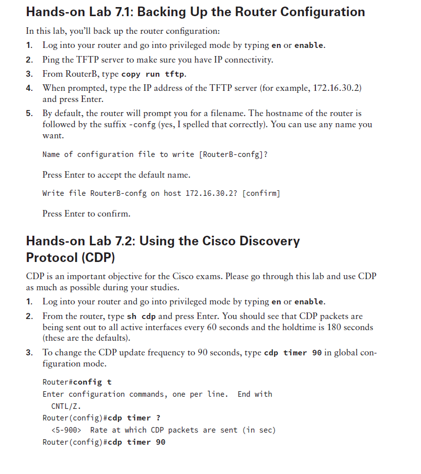 Hands-on Lab 7.1: Backing Up the Router Configuration | Chegg.com