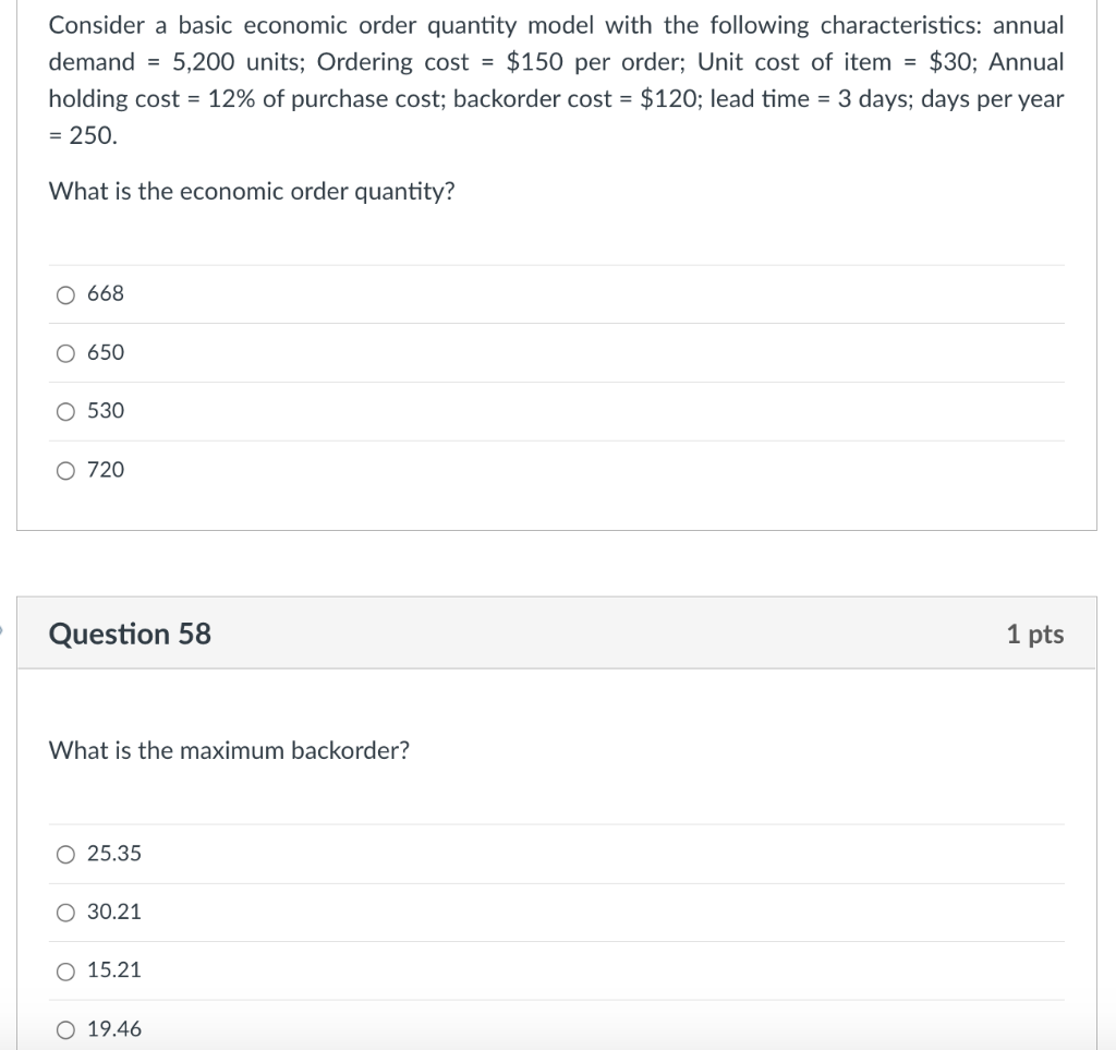 Solved Consider a basic economic order quantity model with | Chegg.com