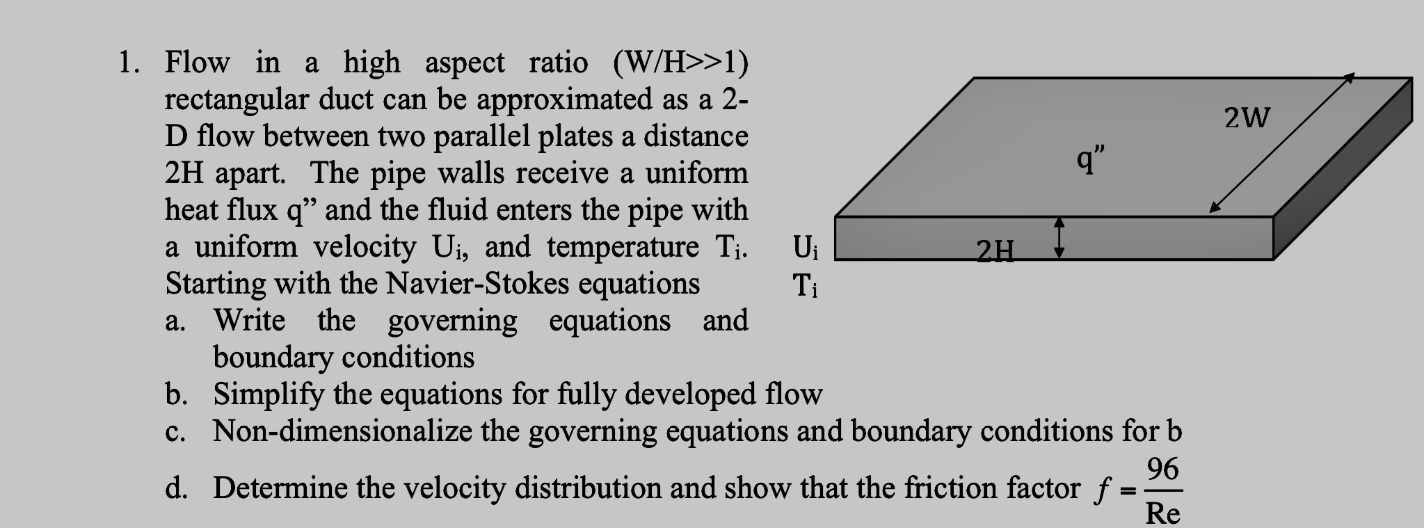 Solved 1. Flow in a high aspect ratio (W/H>>1) rectangular | Chegg.com