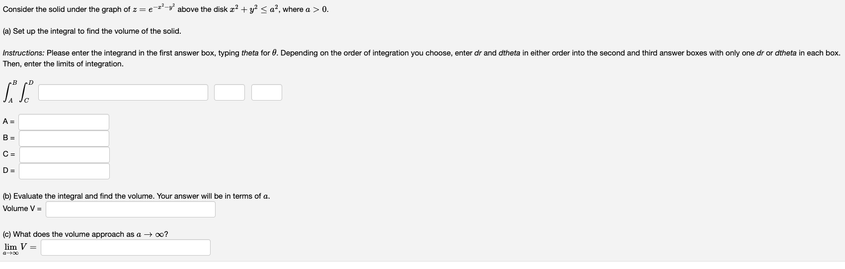 Solved Consider the solid under the graph of z=e−x2−y2 above | Chegg.com