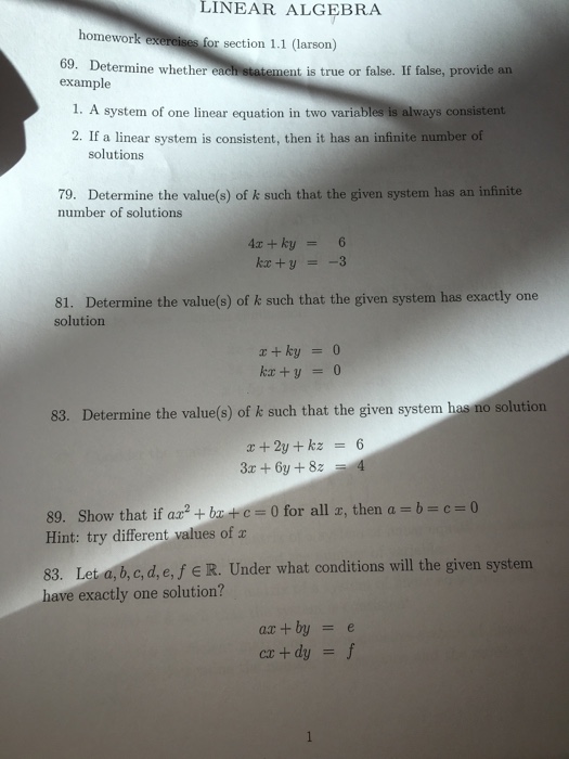 Solved Determine The Value S Of K Such That The Given