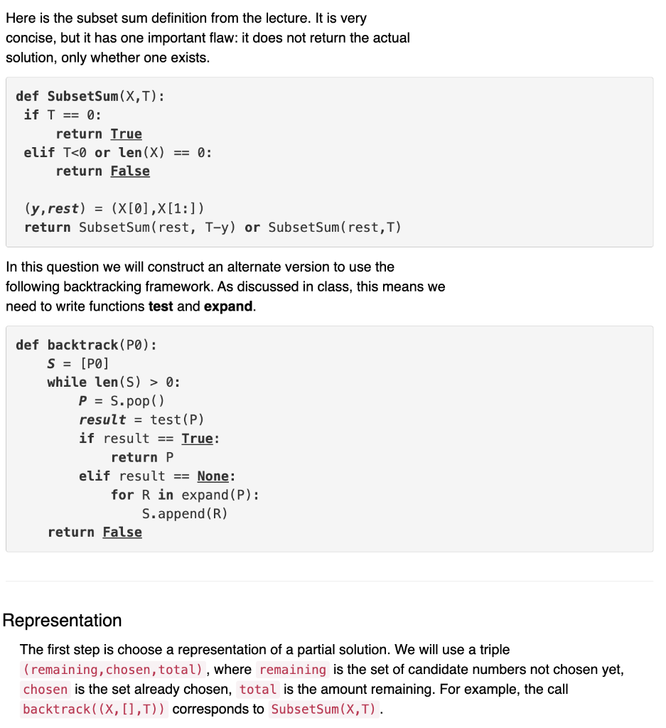 Solved Here is the subset sum definition from the lecture. | Chegg.com
