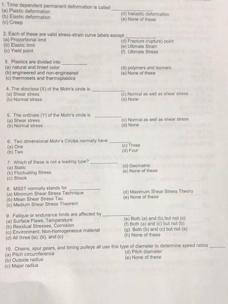 Solved 1. Time dependent permanent deformation is called (a) | Chegg.com