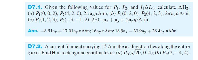 Solved D7.1. Given the following values for P1, P2, and I | Chegg.com