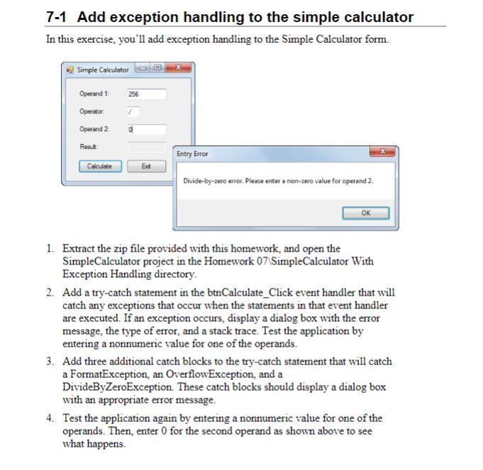Solved Add Exception Handling To The Simple Calculator 