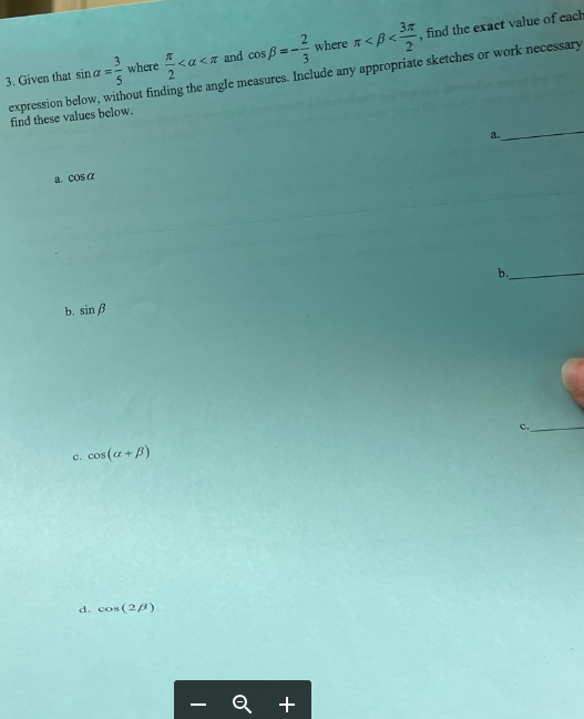 Solved 3 37 3. Given that sina where | Chegg.com