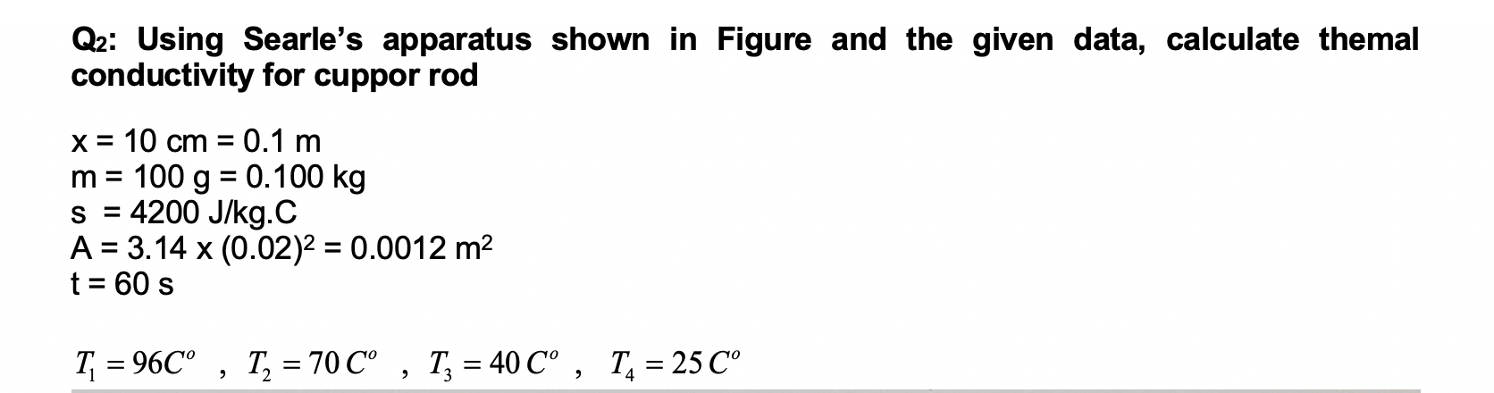 Solved Q2: Using Searle's apparatus shown in Figure and the | Chegg.com
