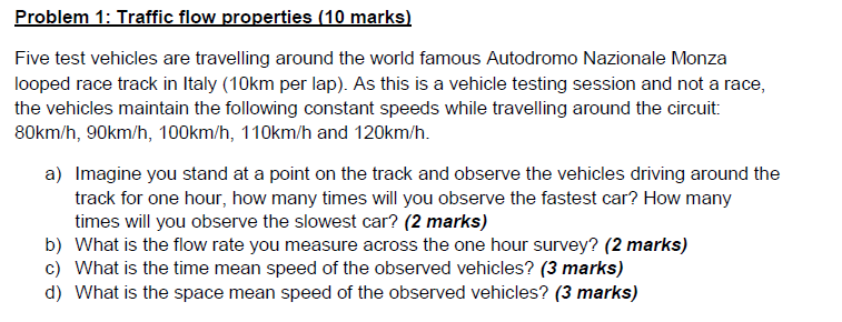 Solved Problem 1: Traffic flow properties (10 marks) Five | Chegg.com