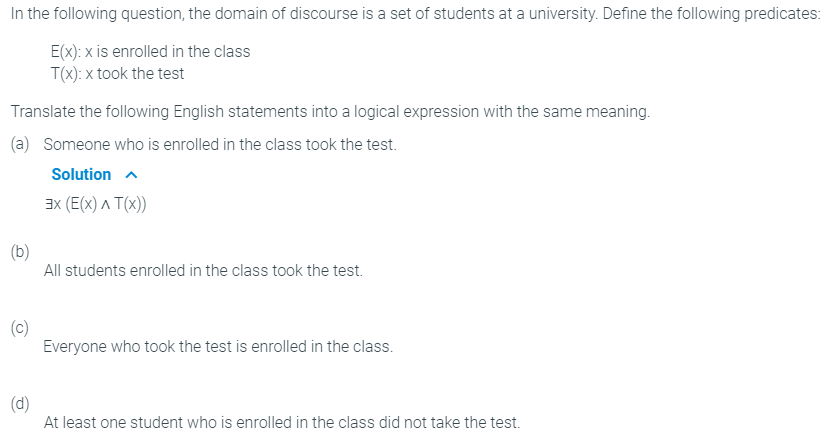 Solved In the following question, the domain of discourse is | Chegg.com