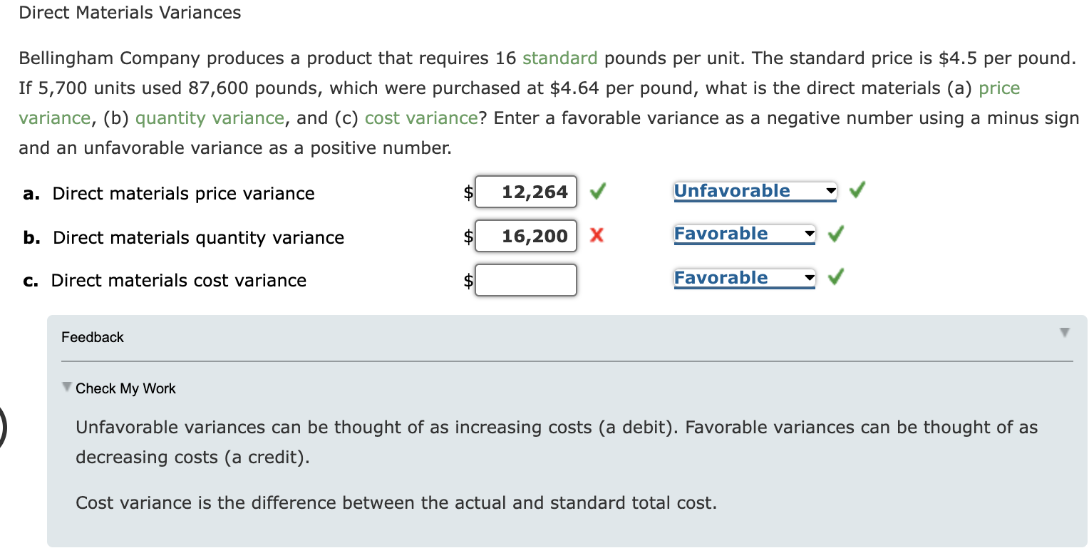 Solved Direct Materials Variances Bellingham Company | Chegg.com