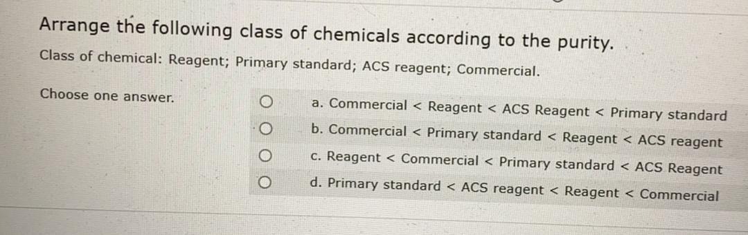 Solved Arrange the following class of chemicals according to | Chegg.com