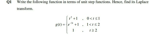Solved Q1 Write the following function in terms of unit step | Chegg.com