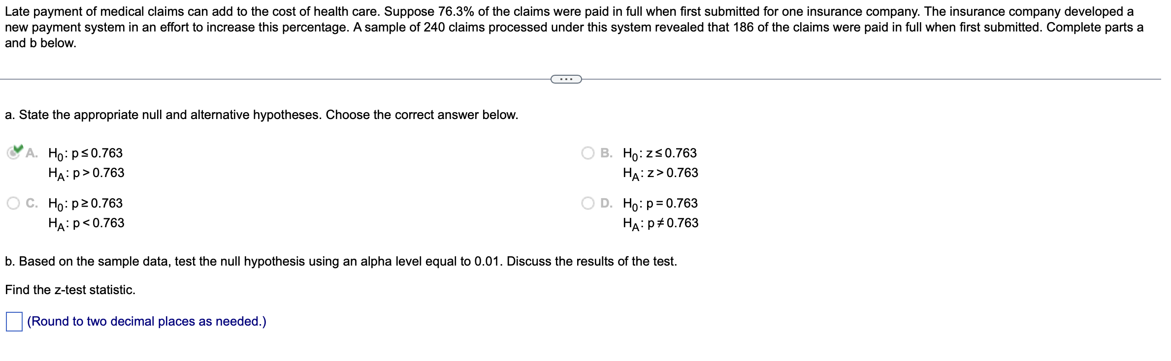 Solved and b below. a. State the appropriate null and | Chegg.com
