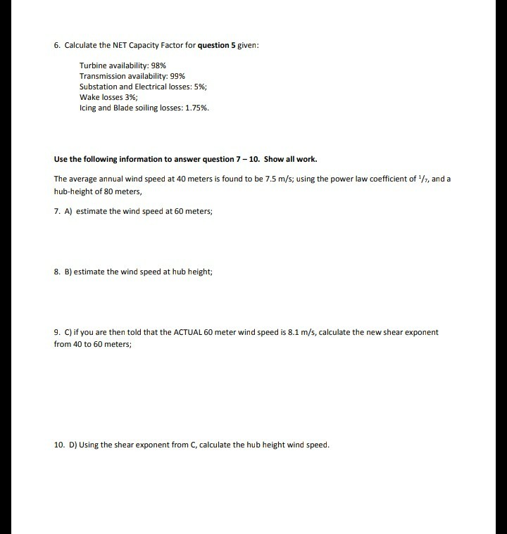 Solved 6. Calculate the NET Capacity Factor for question 5 | Chegg.com