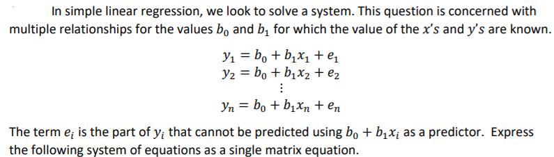 Solved In simple linear regression, we look to solve a | Chegg.com