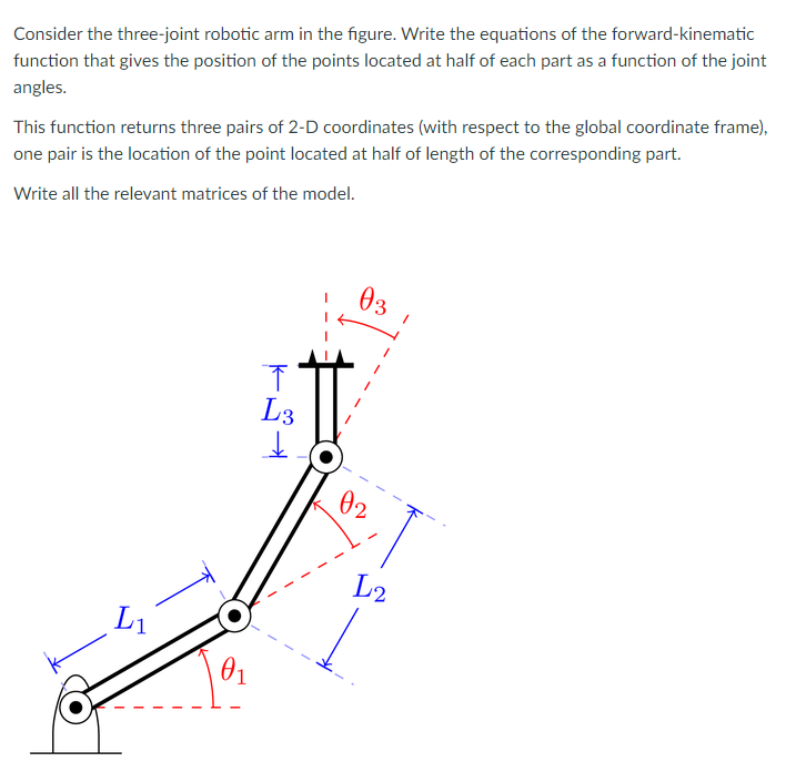 Solved Consider the three-joint robotic arm in the figure. | Chegg.com